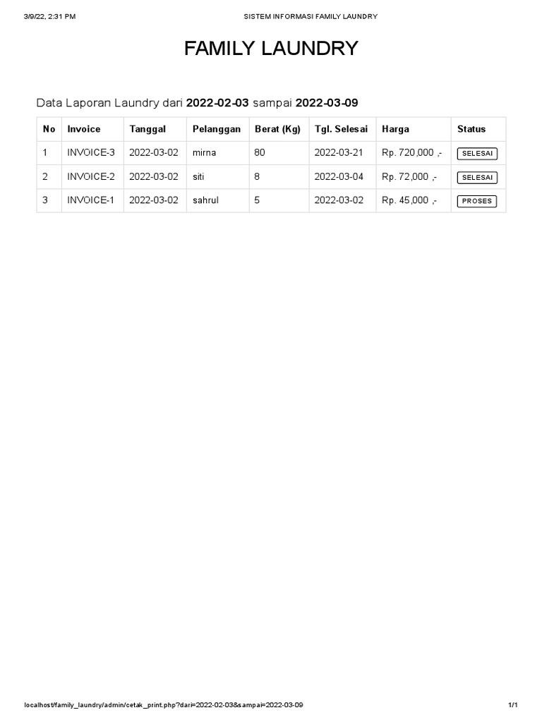 Laporan Laundry Feb-Mar 2022 | PDF | Pengelolaan Keuangan & Uang
