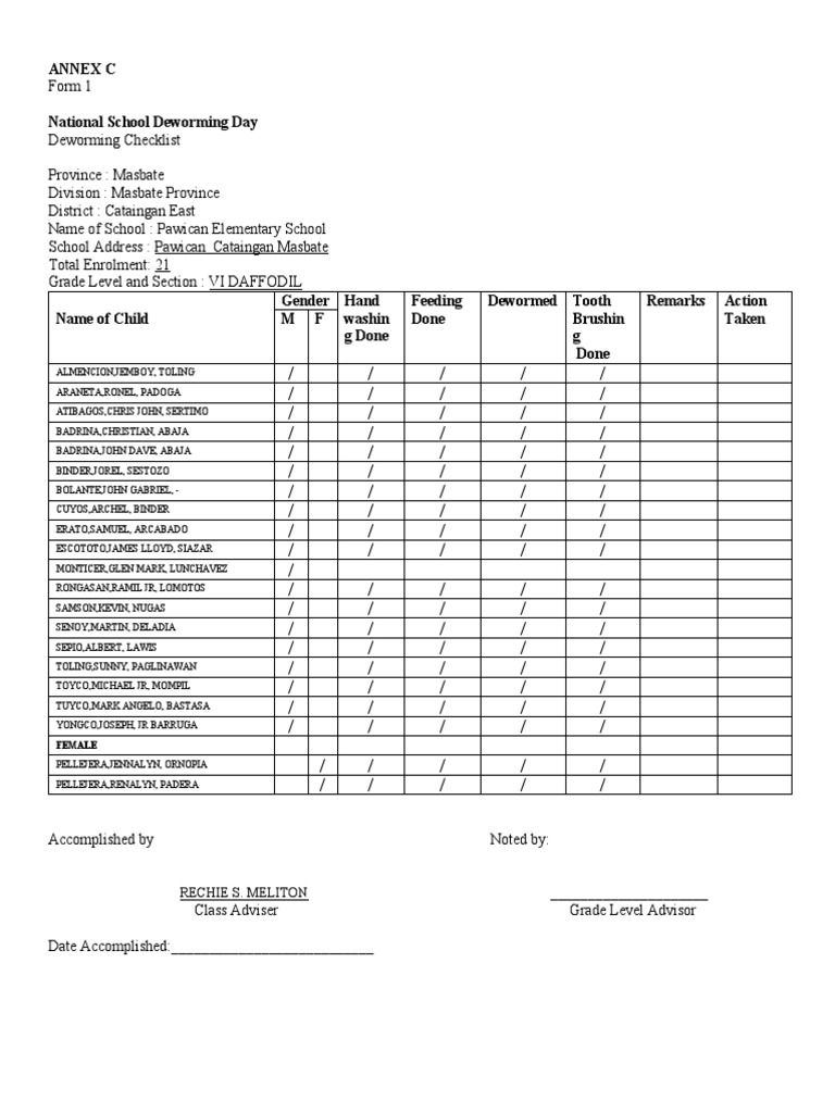 National School Deworming Checklist | PDF