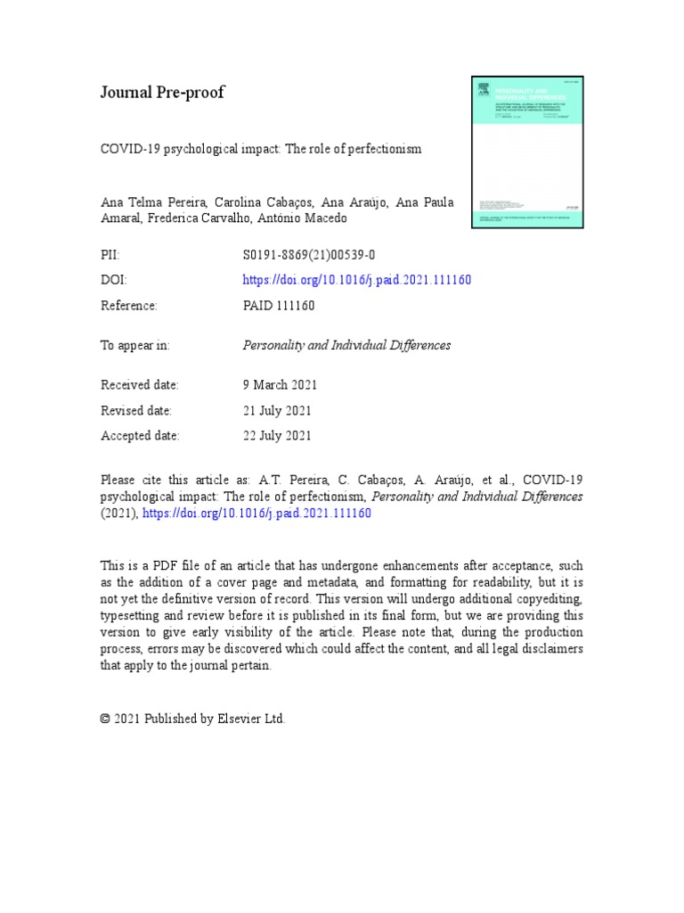 Journal Pre-Proof: Personality and Individual Differences | PDF ...