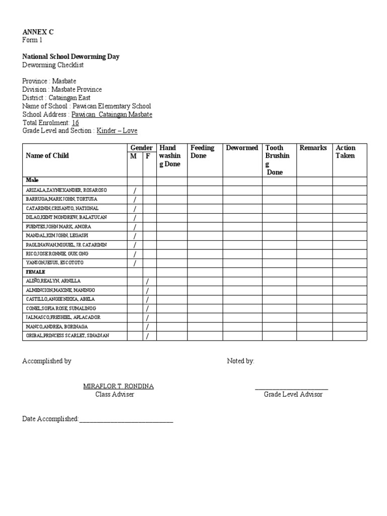 School Deworming Checklist | PDF