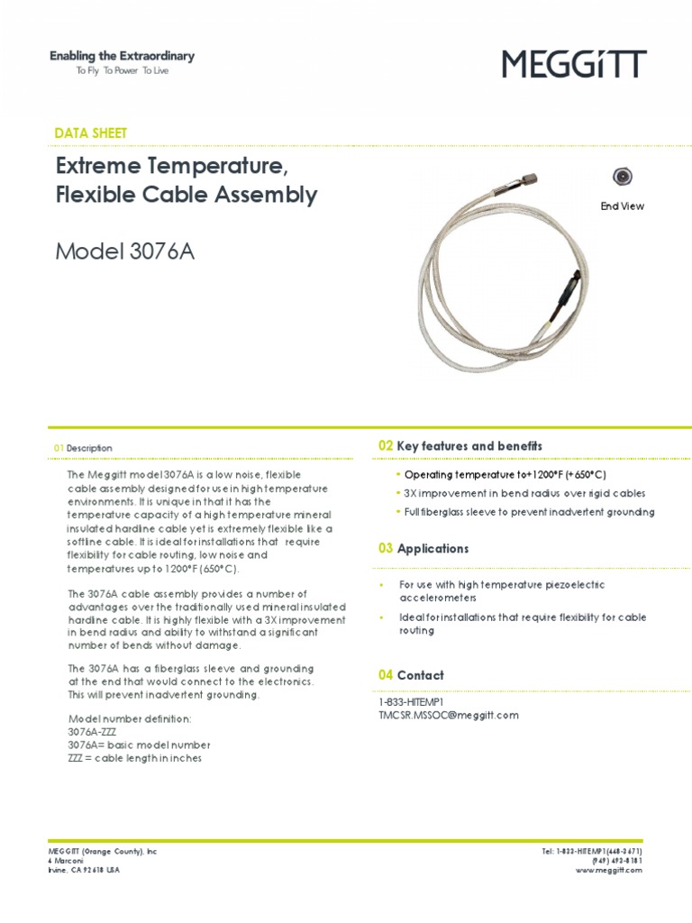 Extreme Temperature, Flexible Cable Assembly: Model 3076A | PDF ...
