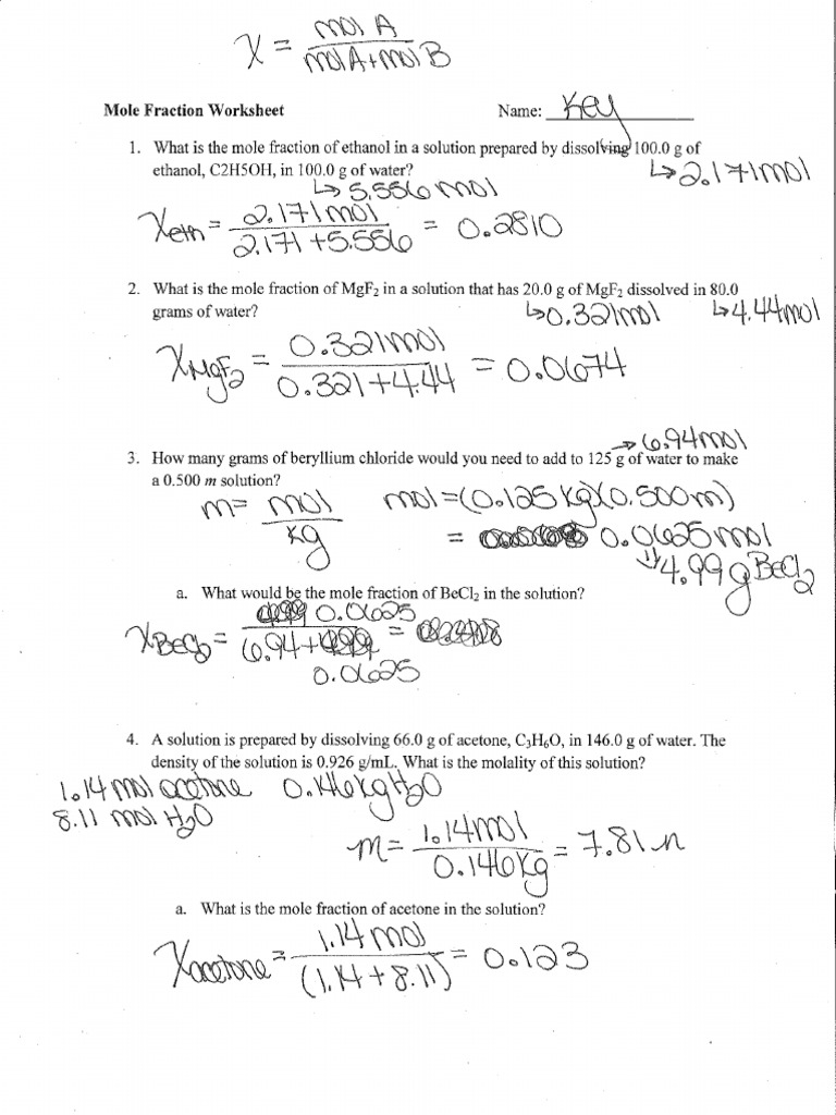 Mole Fraction Answer Key | PDF