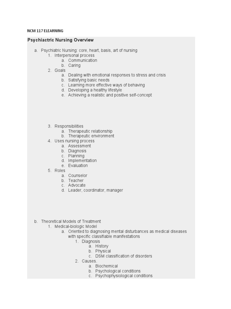 NCM 117 Elearning | PDF | Id | Psychotherapy
