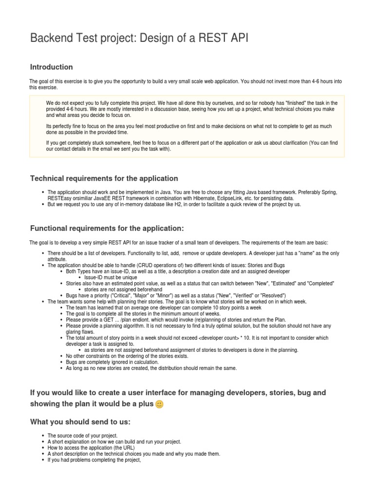 Backend Test Project: Design of A REST API | PDF | Software Bug ...
