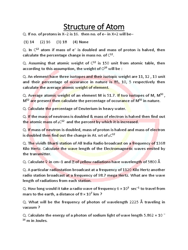 Structure of Atom With PYQ | Download Free PDF | Electronvolt | Electron
