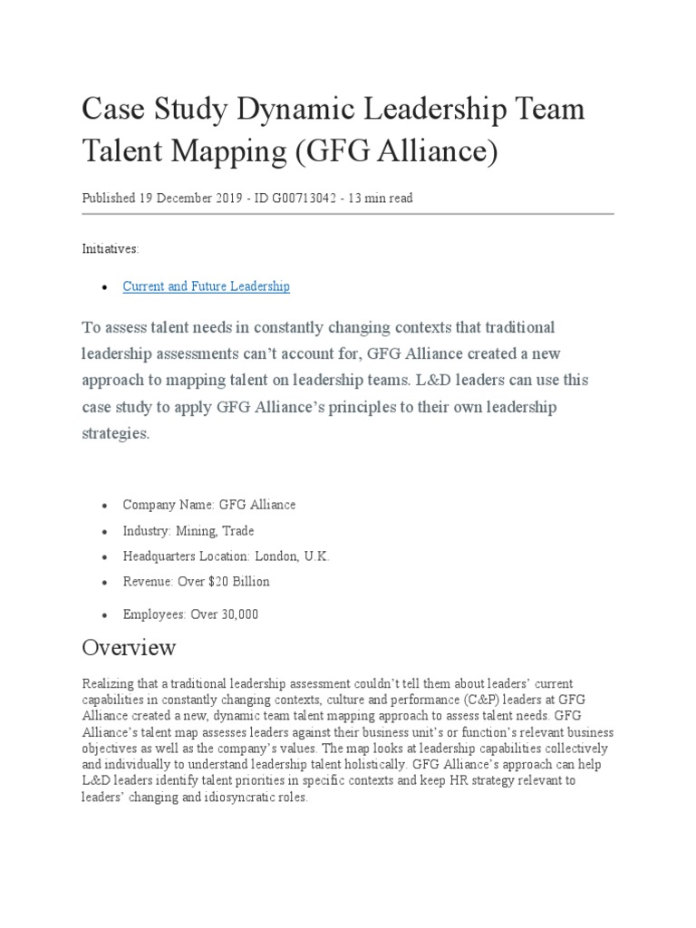 Case Study Dynamic Leadership Team Talent Mapping | PDF | Leadership | Risk