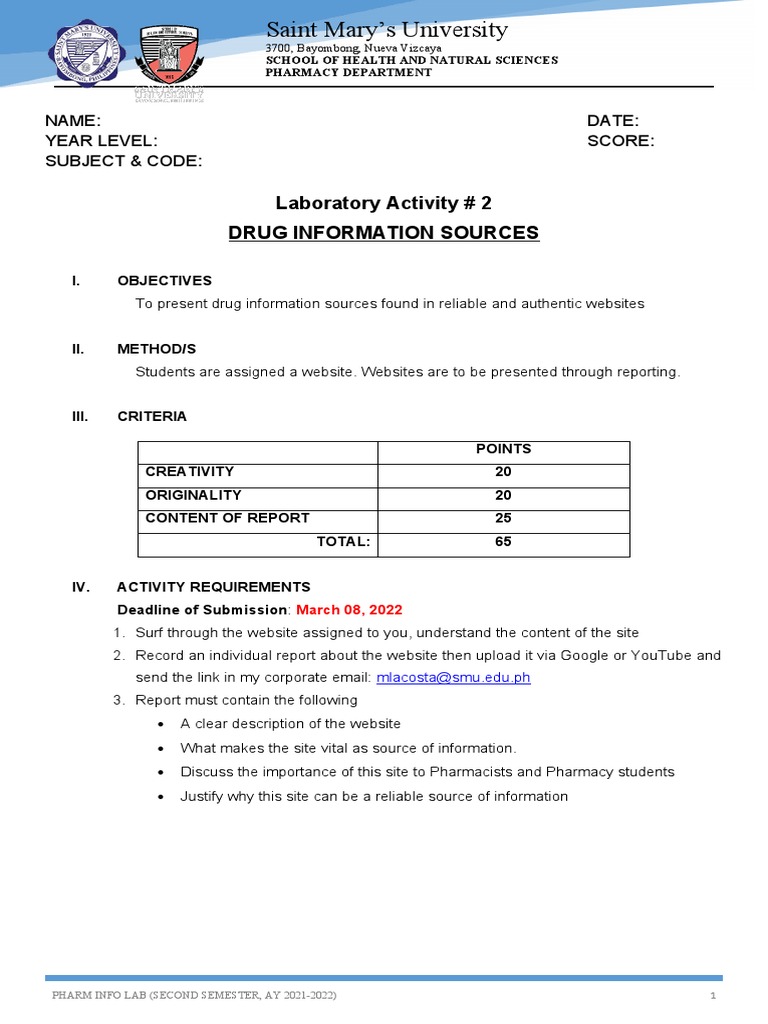 Drug Information Sources Activity | PDF | Pharmacy | Health Care
