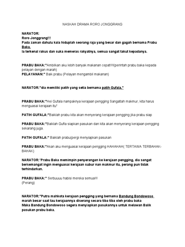 Naskah Drama Roro Jonggrang | PDF