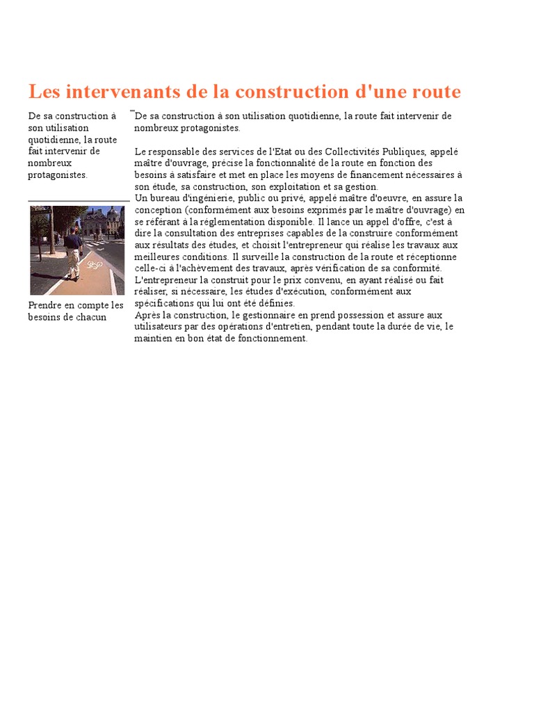 Intervenants dans la construction routière | PDF