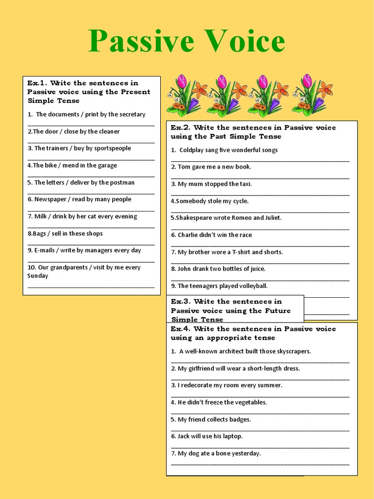 Passive Voice Exercises Grammar Drills Sentence Transformation ...