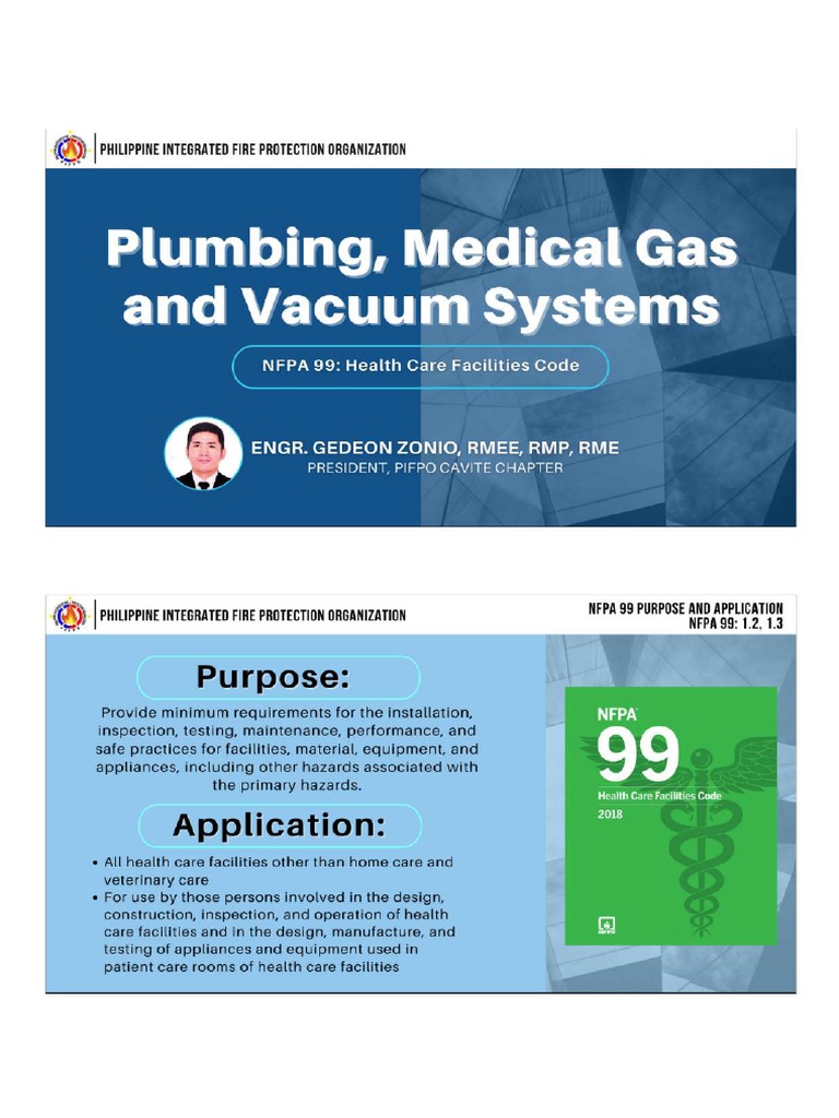 PIFPO Marikina NFPA 99 Medical Gas and Vacuum - Engr. Gedeon Zonio | PDF