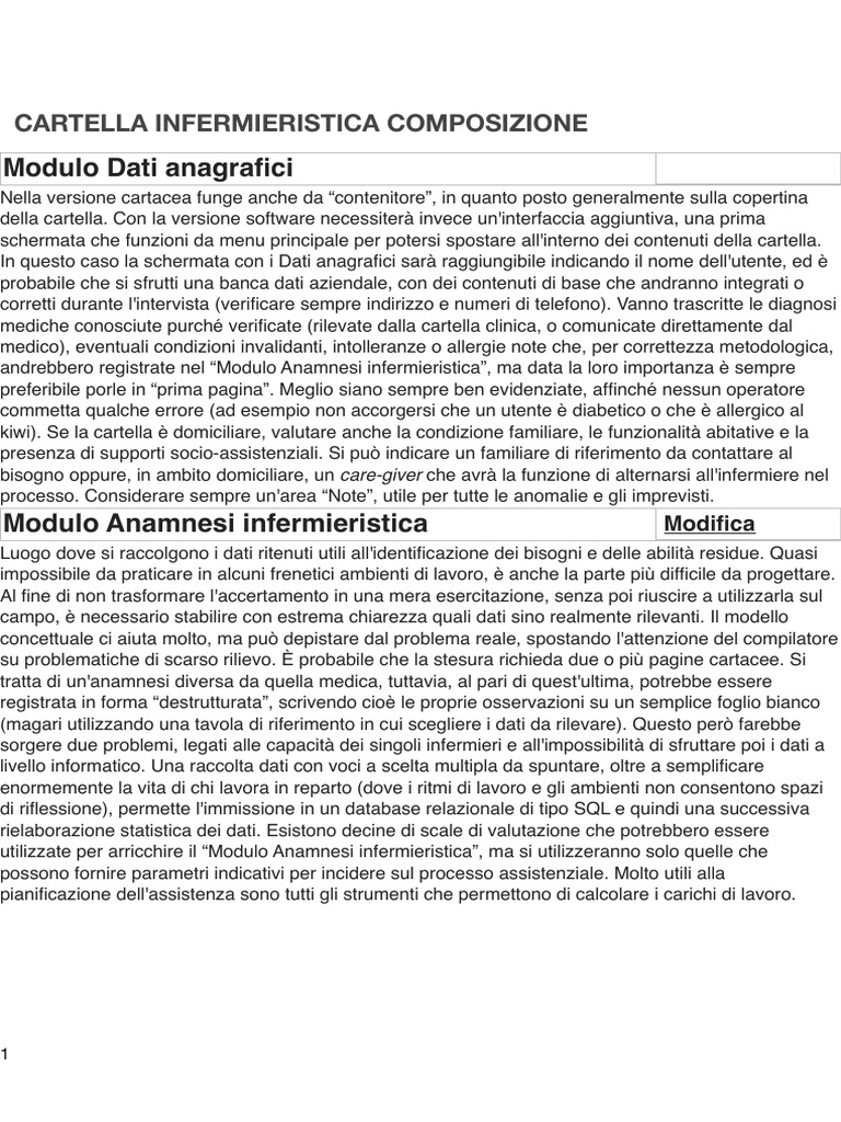 Cartella Infermieristica | PDF