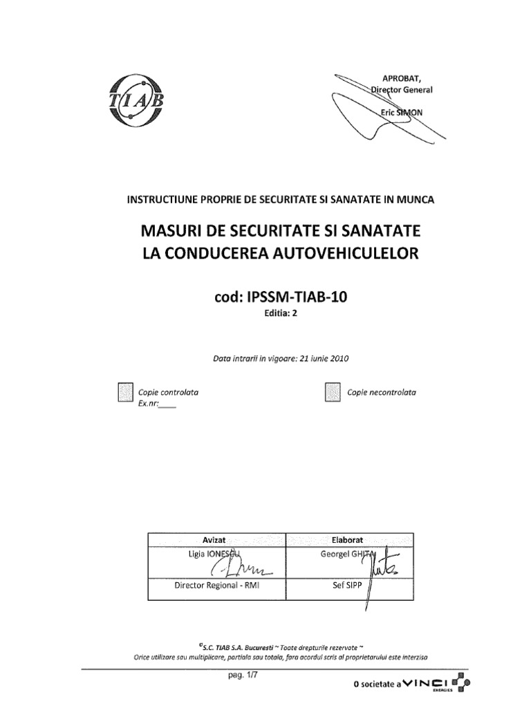 IPSSM-10 - Masuri de Securitate Si Sanatate La Conducerea Autovehiculelor | PDF