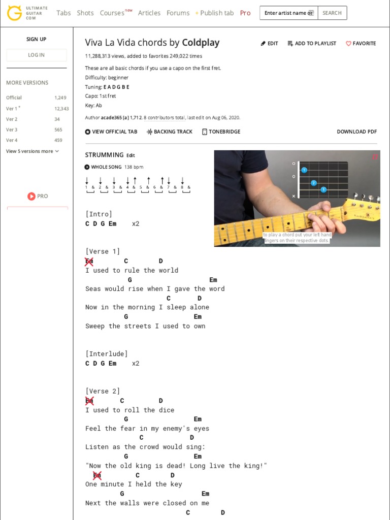 Viva La Vida Chords Guitar