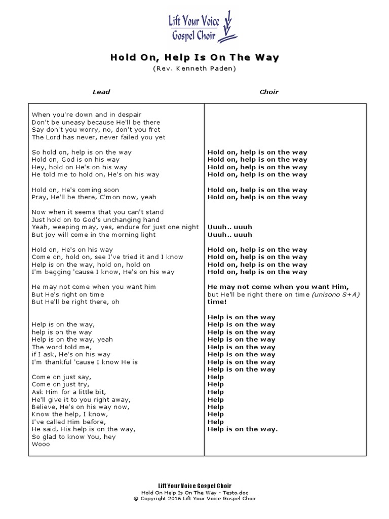 Hold On, Help Is On The Way - Testo | PDF | Language Arts & Discipline ...