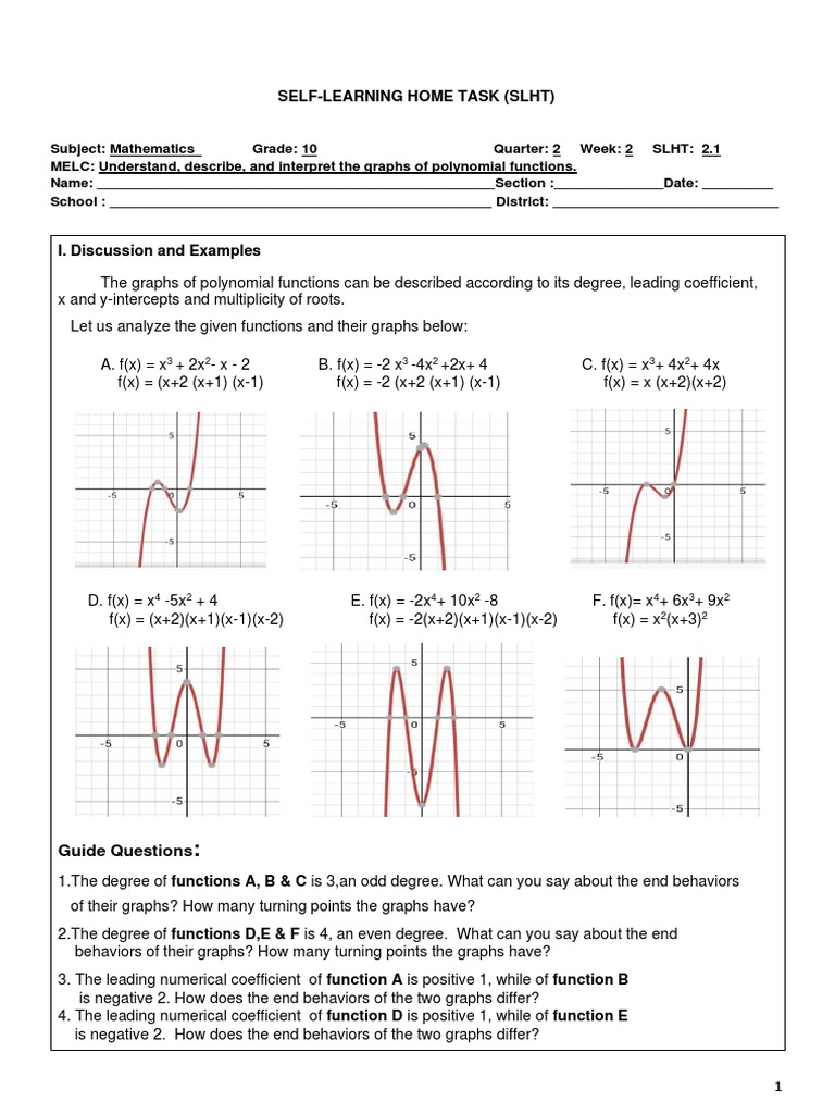 Math10 SLHT, Q2, Wk2-1, MELC M10AL-IIa-b-1 | PDF | Zero Of A Function ...