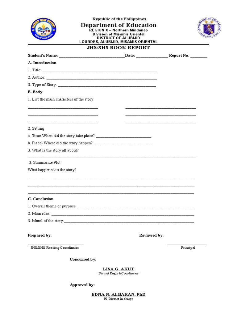 Jhs and Shs School Book Report | PDF