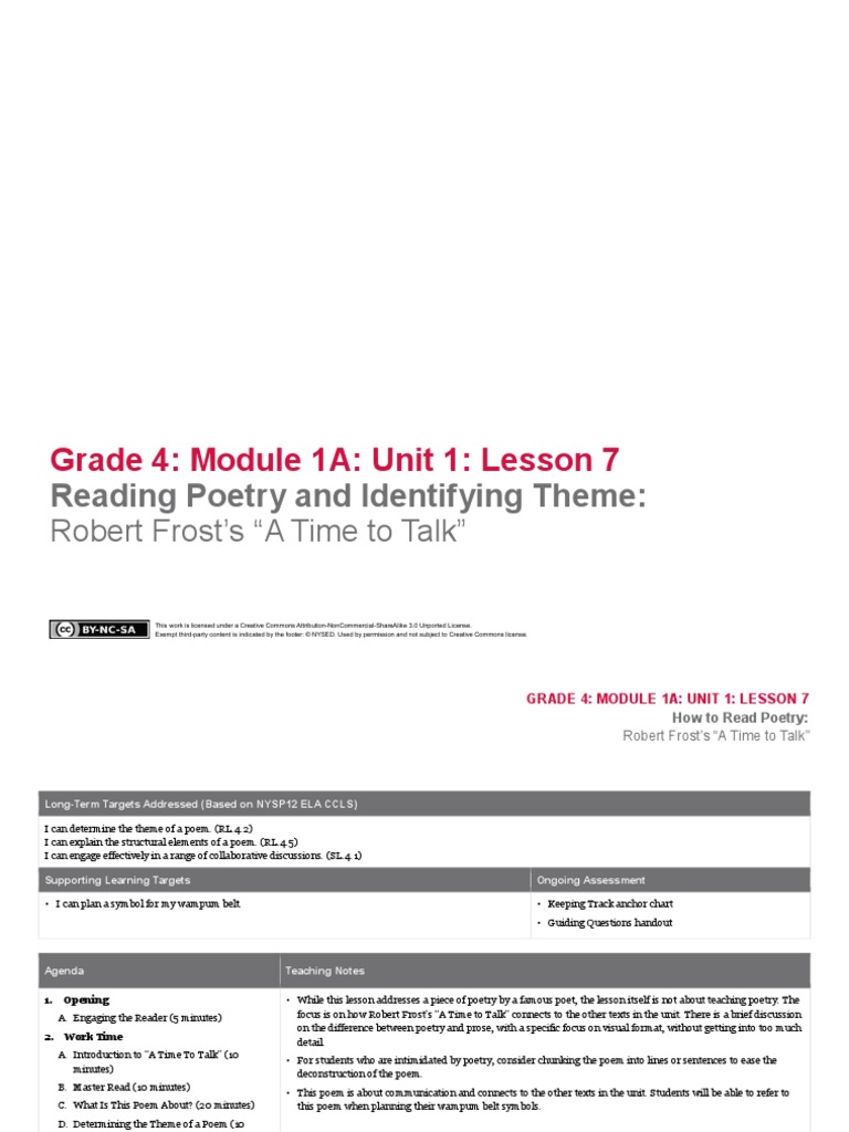 Grade 4: Module 1A: Unit 1: Lesson 7: Reading Poetry and Identifying ...
