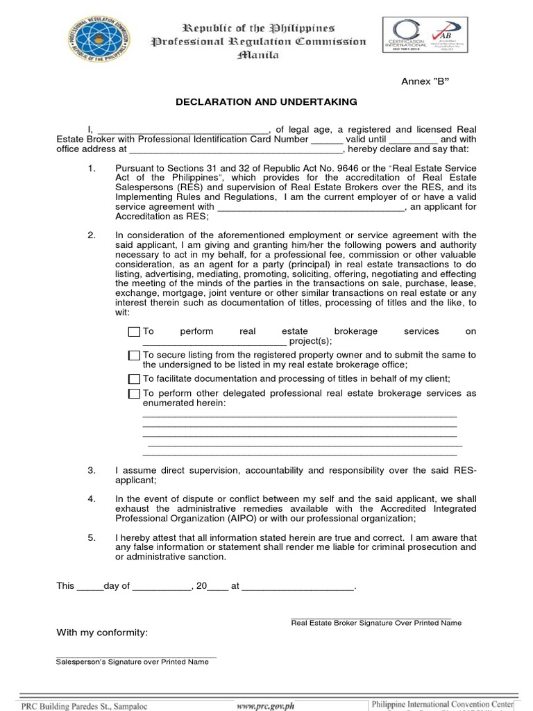 2021-11 Annex B DECLARATION AND UNDERTAKING - Res - 0 | Download Free PDF | Justice | Crime ...