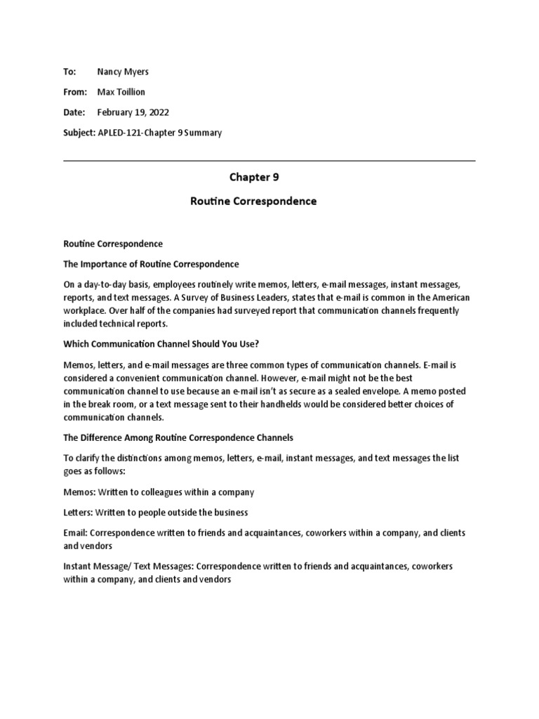 Chapter 9 Routine Correspondence | PDF | Memorandum | Text Messaging