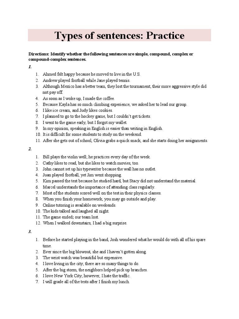 Types of Sentences - Practice PDF | PDF