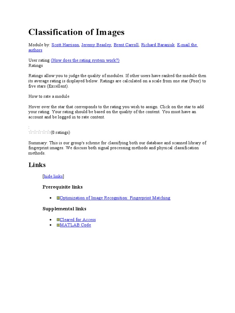 Classification of Images | PDF | Fingerprint | Matrix (Mathematics)