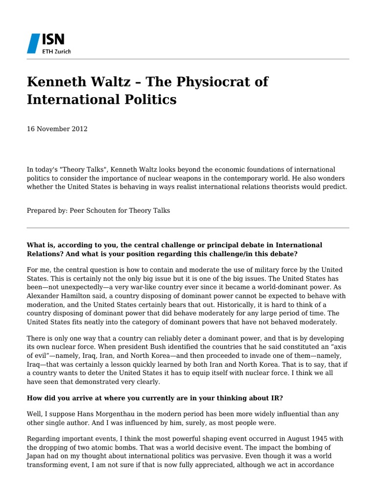 Kenneth Waltz - The Physiocrat of International Politics | PDF ...