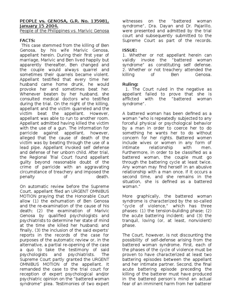 Parricide Case: Genosa vs. Philippines | PDF | Discrimination ...
