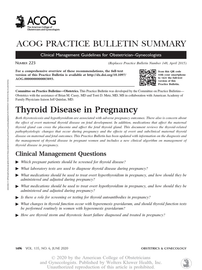 Acog Practice Bulletin Summary: Thyroid Disease in Pregnancy | PDF ...