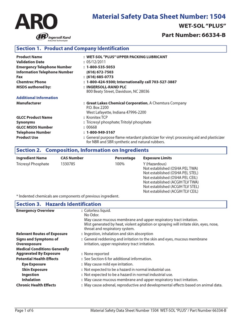 WET-SOL "PLUS" Safety Data Sheet | PDF | Dangerous Goods | Personal ...