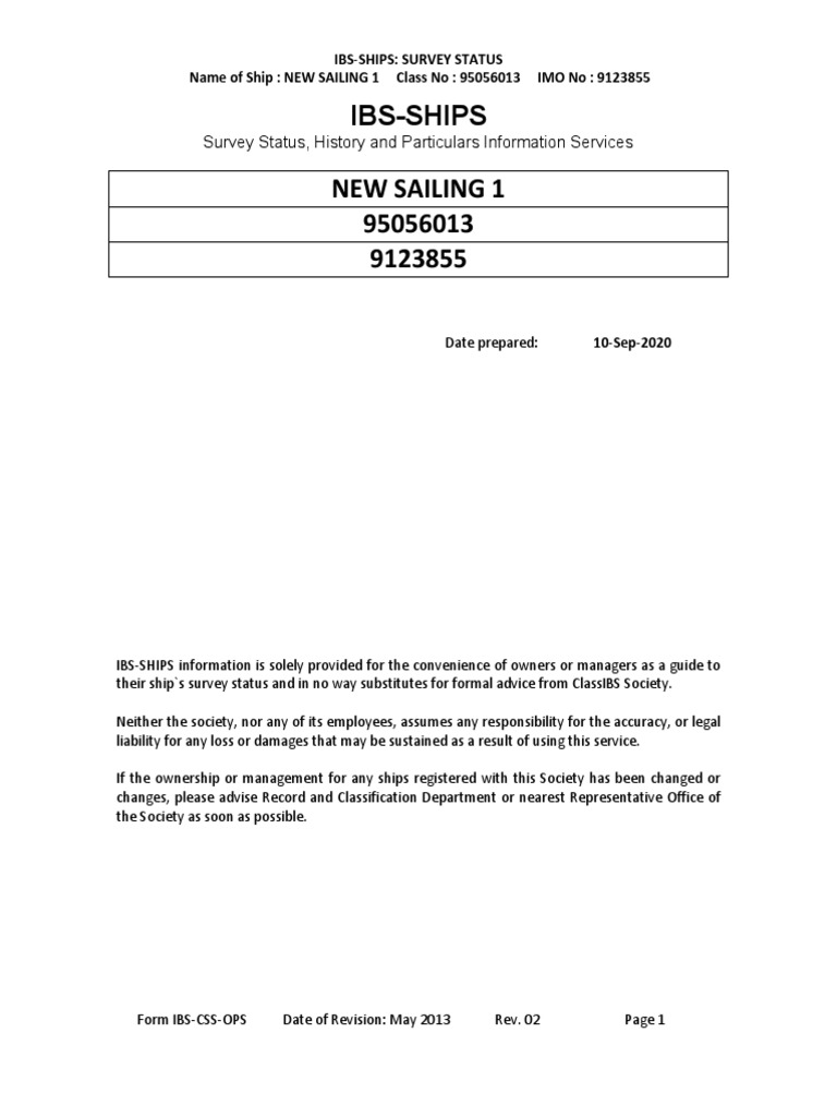 Ibs-Ships New Sailing 1 95056013 9123855: Survey Status, History and ...