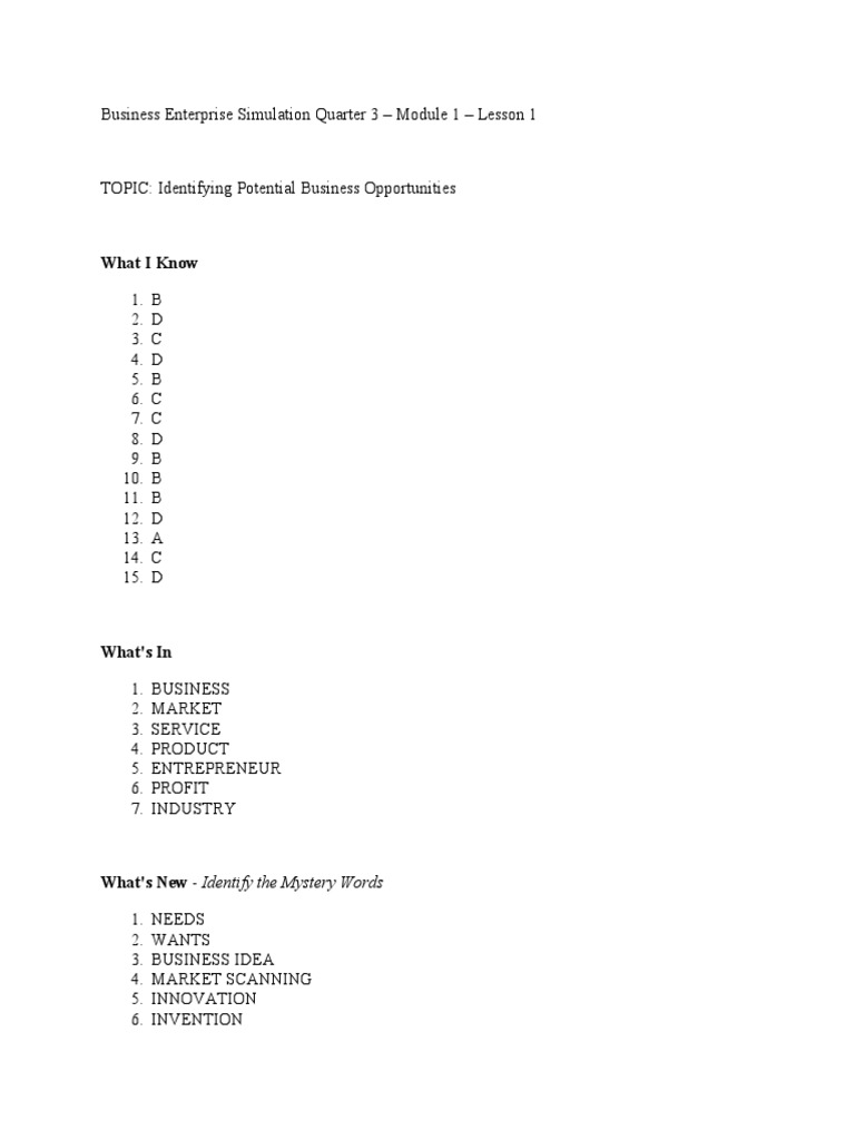 Business Enterprise Simulation Quarter 3 - Module 1 (Den Lynor D ...