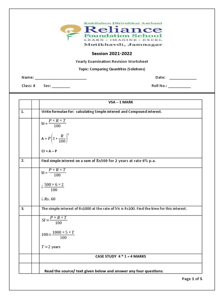 AE - 8 - Rvision - RWS - Comparing Quantities | PDF | Interest | Compound Interest