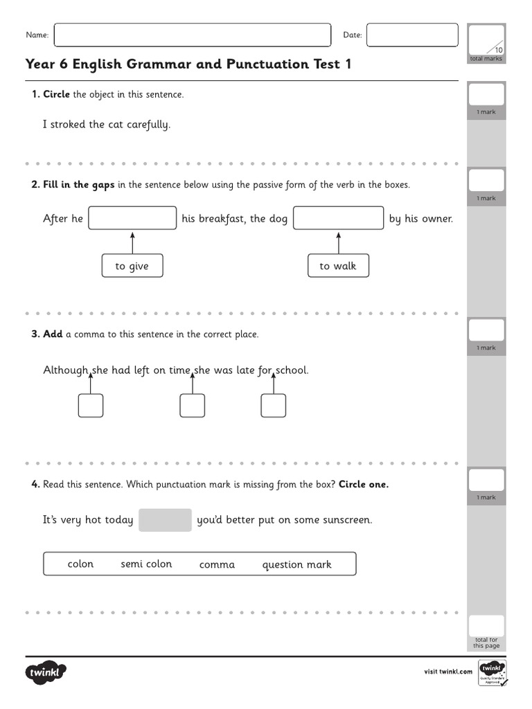 Year 6 Grammar and Punctuation Test 1 | PDF | English Grammar | Punctuation