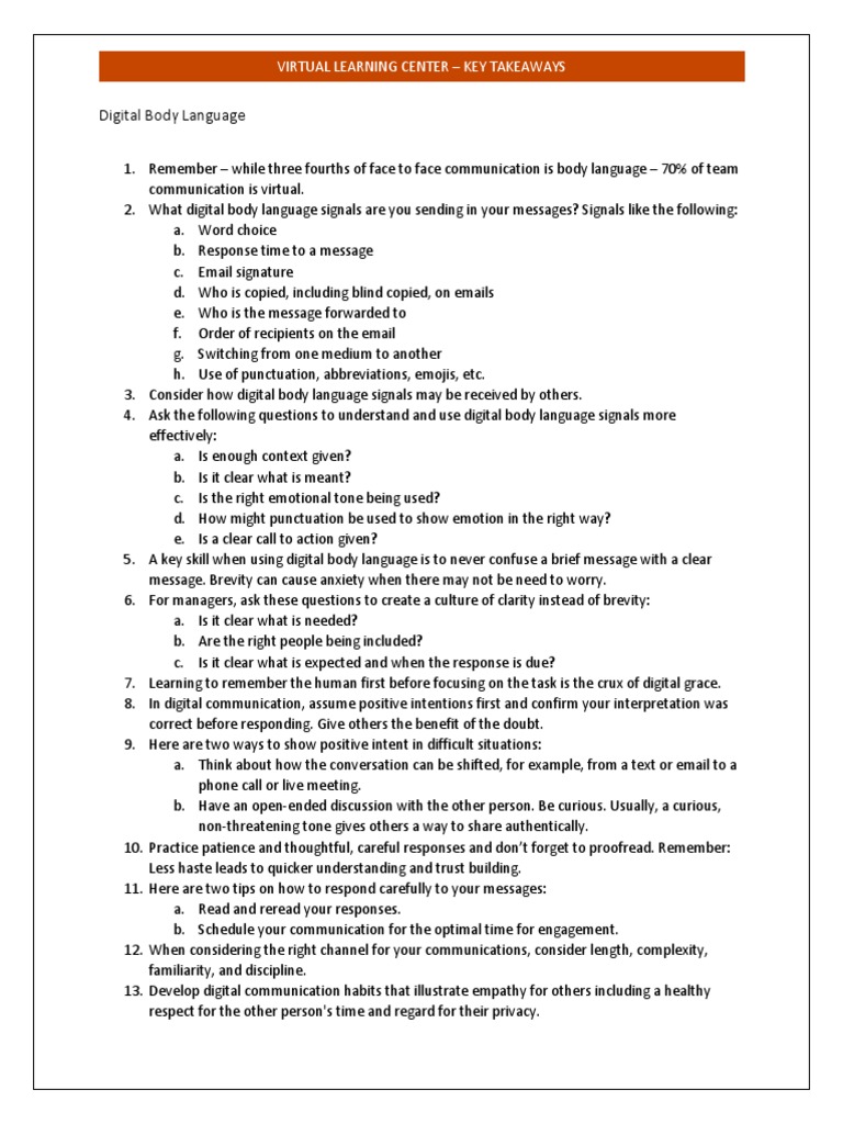Digital Body Language - VLC Tip Sheet | PDF | Communication | Body Language