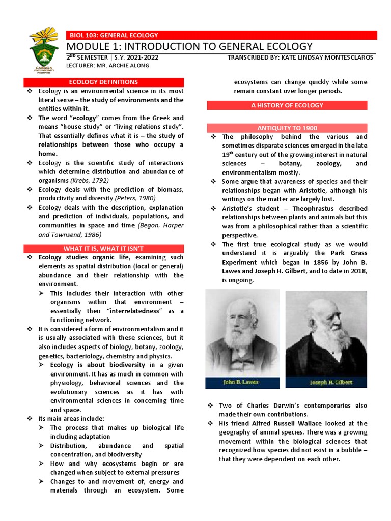 Module 1 - Introduction To General Ecology | PDF | Ecology | Natural ...