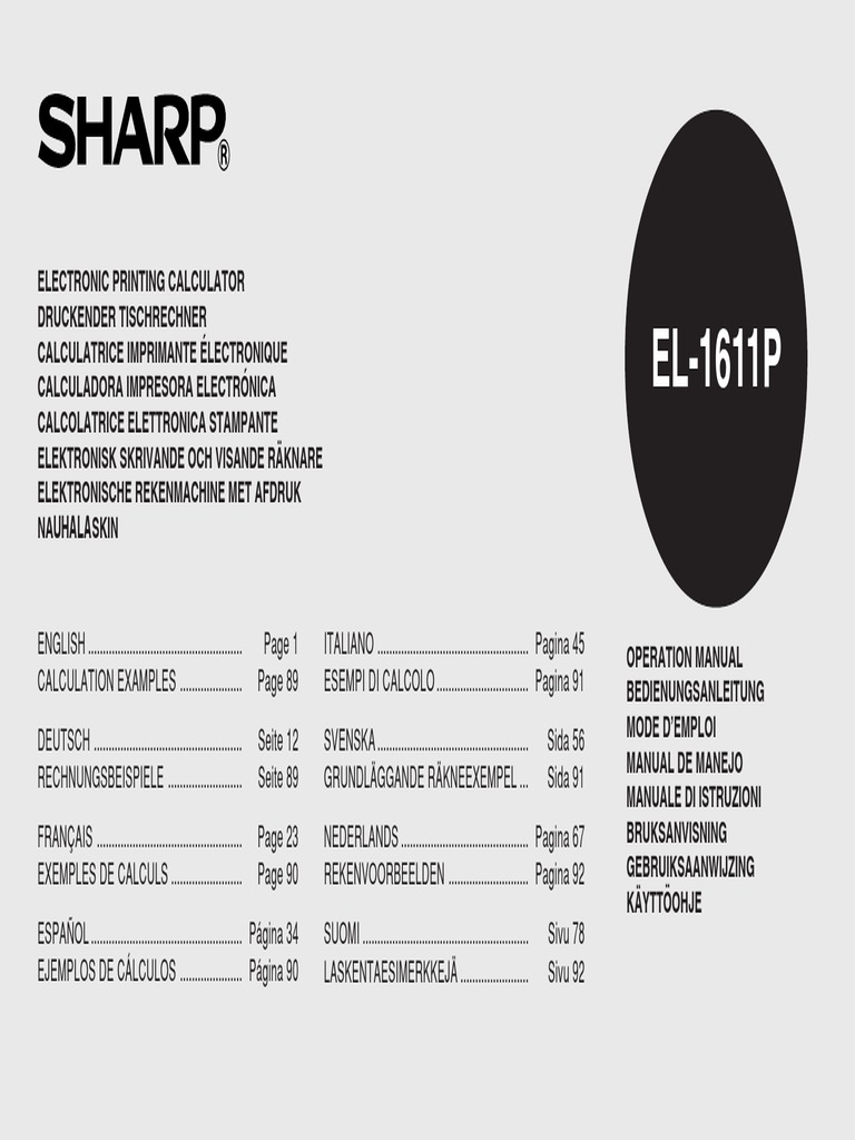 Sharp EL-1611P Printing Calculator | PDF