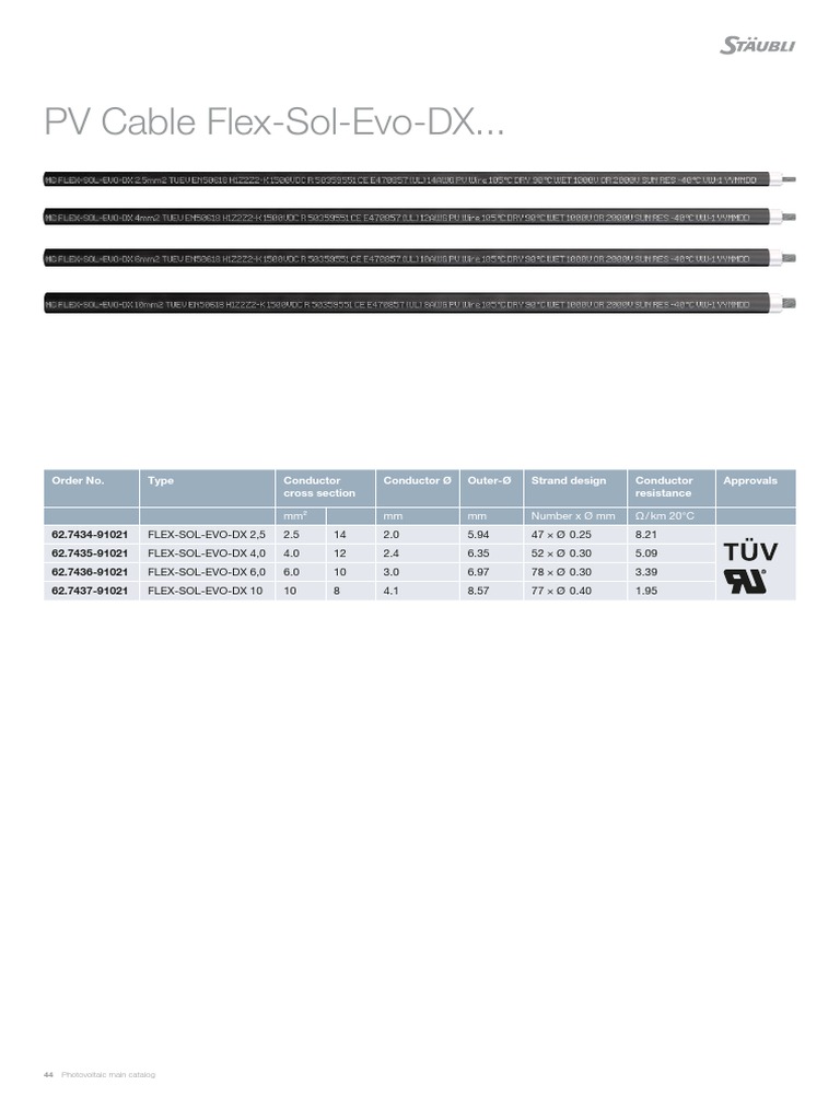 Flex-Sol Evo PV Cable Specifications | PDF | Photovoltaics | Insulator ...