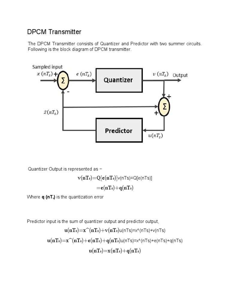 DPCM Transmitter: V (NT) Q (E (NT) ) e (NT) +Q (NT) | PDF | Teaching ...