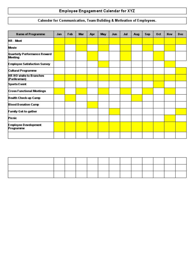 Employee Engagement Calendar For XYZ: Calender For Communication, Team ...