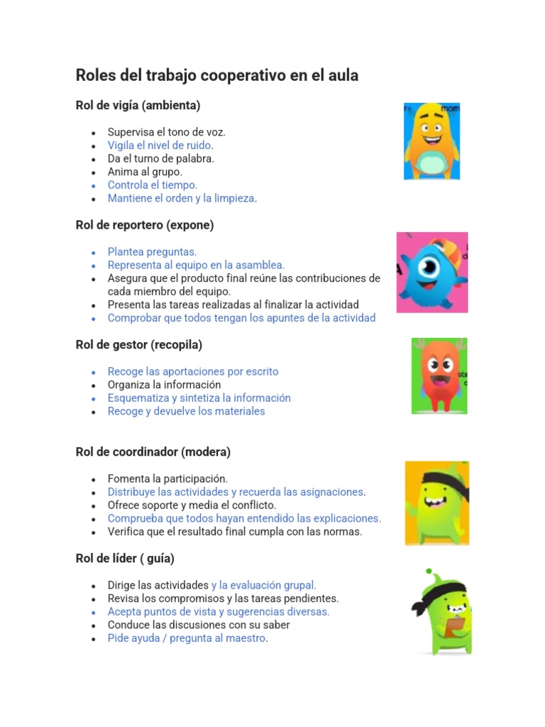 Roles Del Trabajo Cooperativo en El Aula | PDF