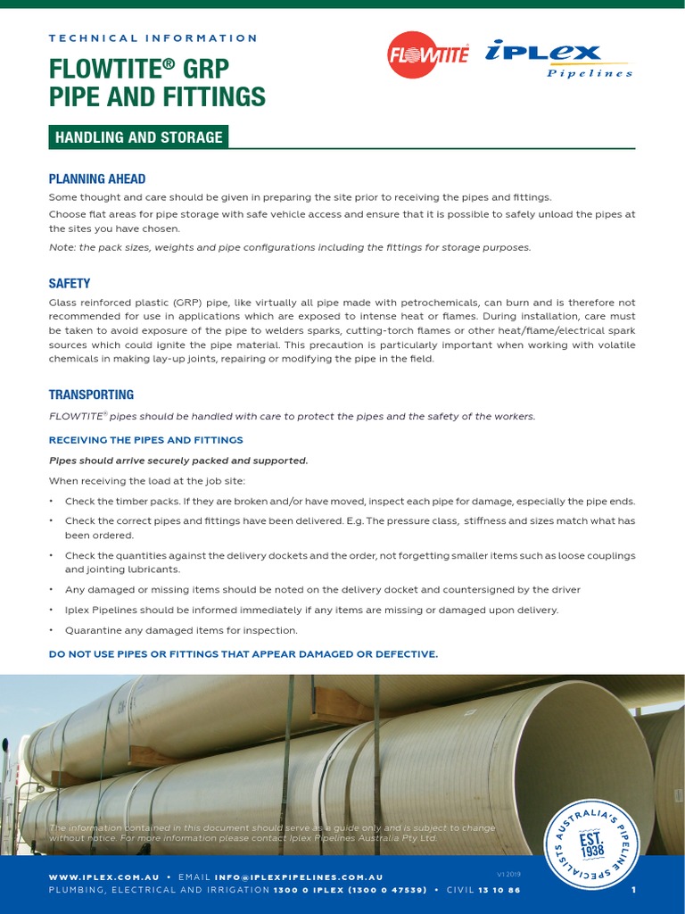 FLOWTITE Handling and Storage | Download Free PDF | Pipe (Fluid Conveyance) | Fiberglass
