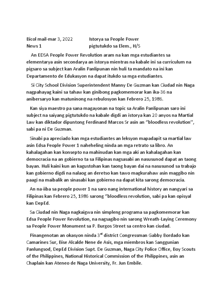 Bicol Mail - Mar 3 - News 1 - People. - . | PDF