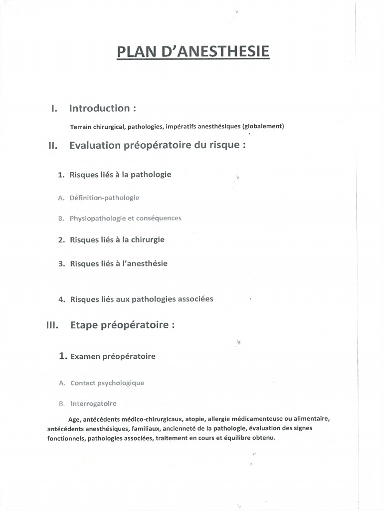 Plan Anesthesie | PDF