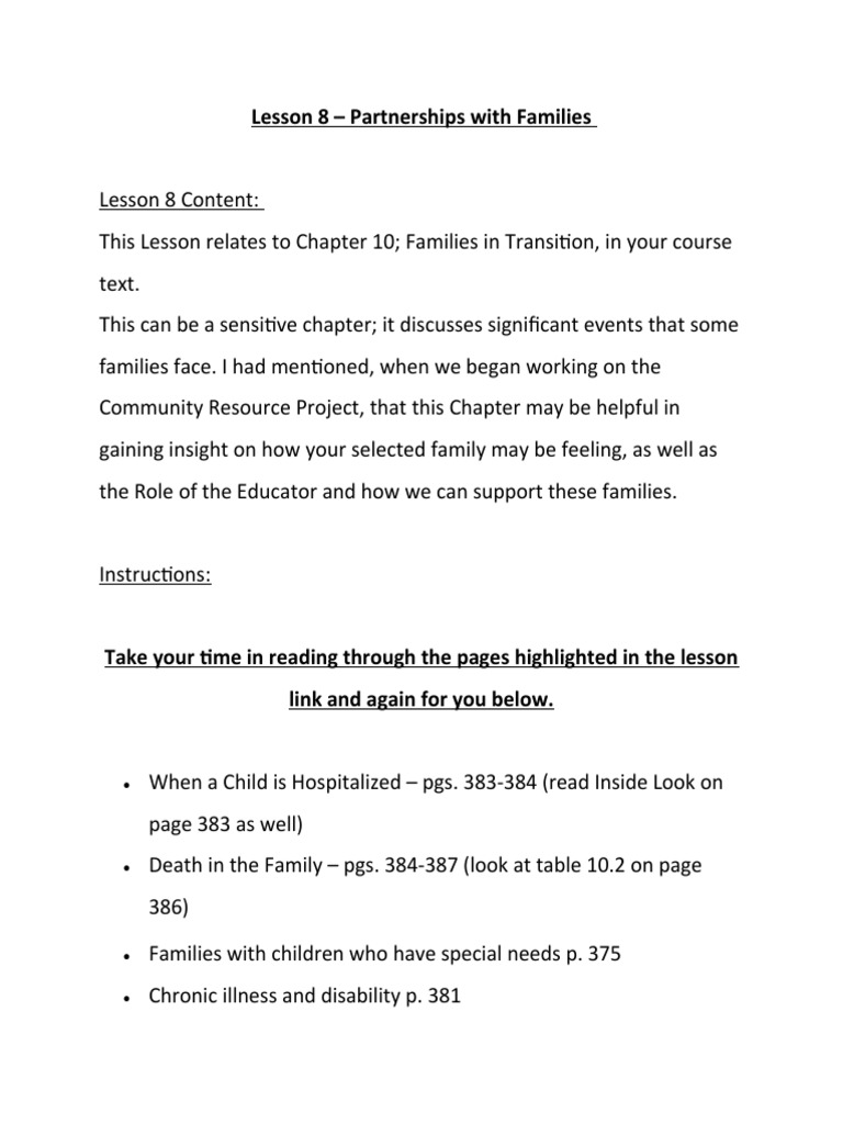 Lesson 8 - Partnerships With Families | PDF