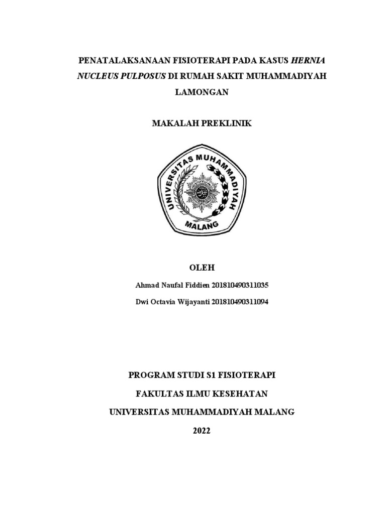 Fisioterapi HNP di RS Muhammadiyah | PDF | Pengembangan Diri ...