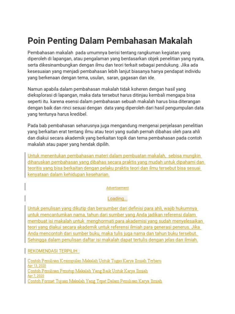 Poin Penting Dalam Pembahasan Makalah | PDF