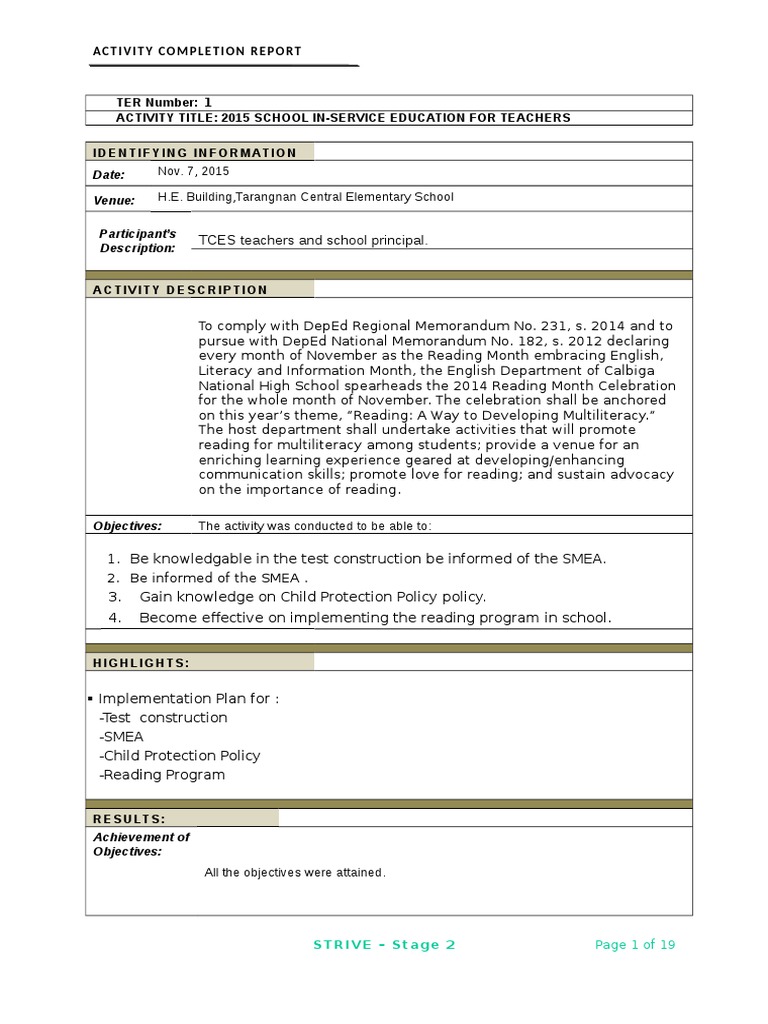 ACR Sample | PDF | Monitoring And Evaluation | Evaluation