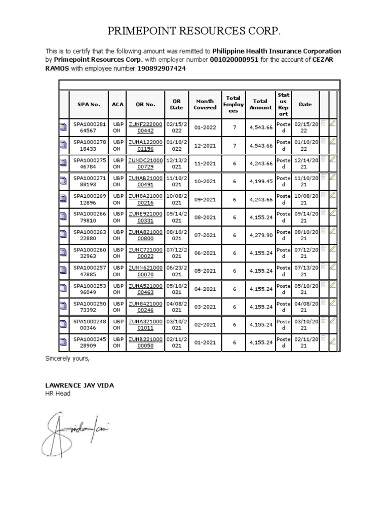 PhilHealth Contribution Certificate Sample | PDF | Health Sciences ...