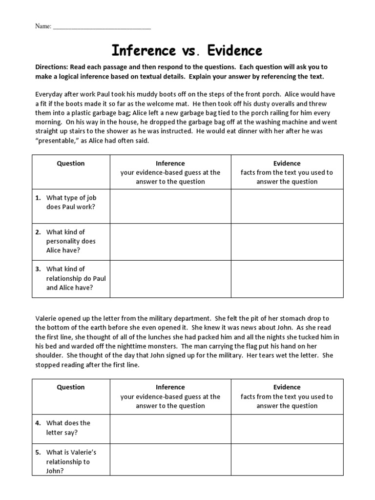 Making Inferences Worksheet | PDF | Language Arts & Discipline ...